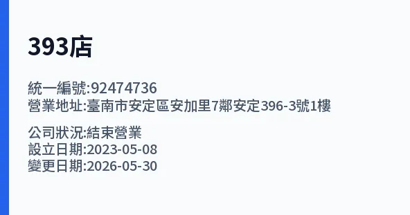 393店的照片-統編 92474736(臺南市) 公司登記資料與營業項目詳細圖表