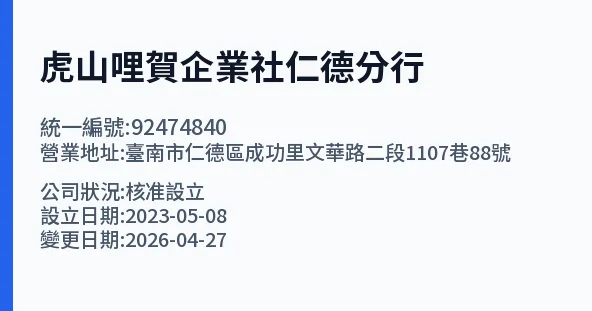 虎山哩賀企業社仁德分行的照片-統編 92474840(臺南市) 公司登記資料與營業項目詳細圖表