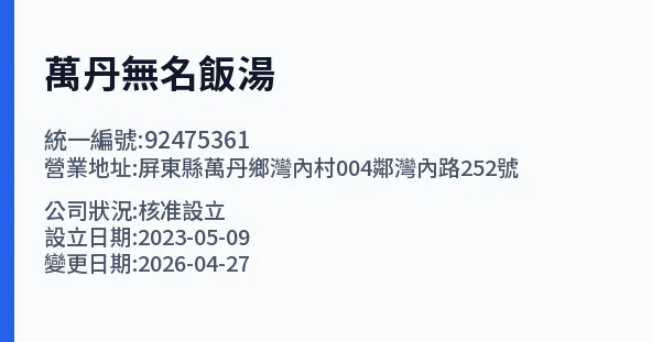 萬丹無名飯湯的照片-統編 92475361(屏東縣) 公司登記資料與營業項目詳細圖表