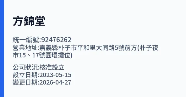 方錦堂的照片-統編 92476262(嘉義縣) 公司登記資料與營業項目詳細圖表