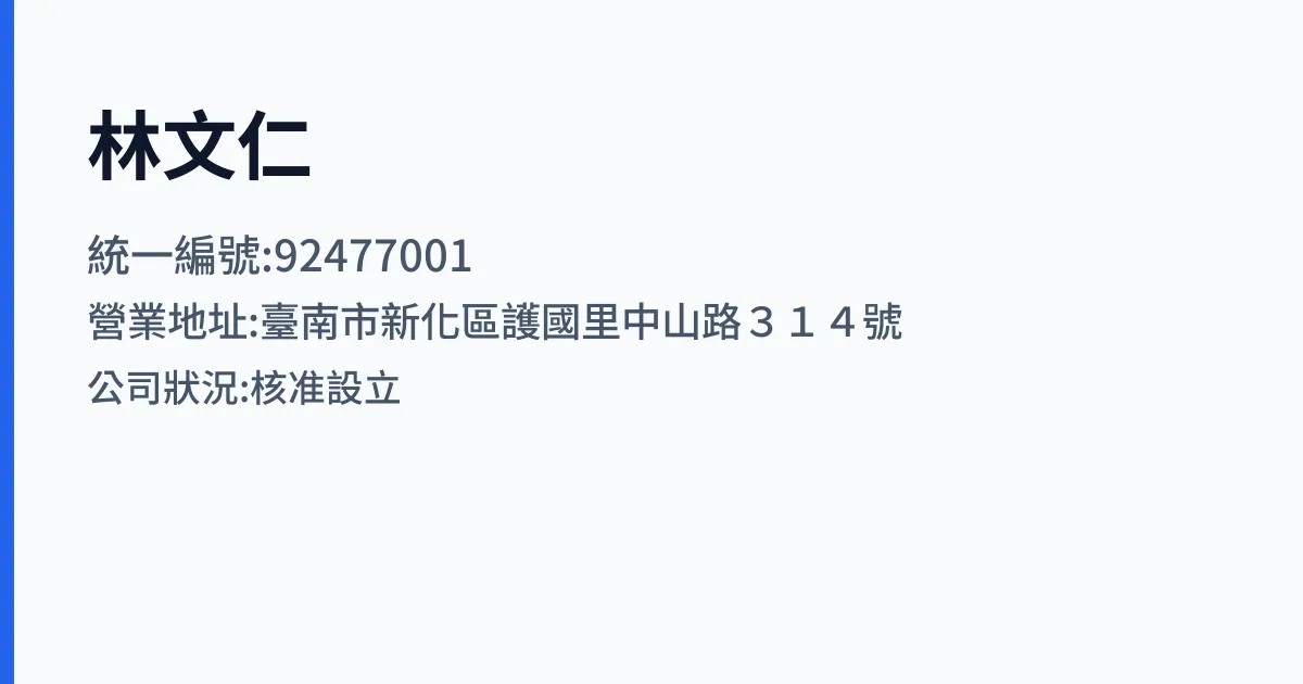 林文仁 - 統編 92477001(臺南市) 公司登記資料與營業項目詳細圖表