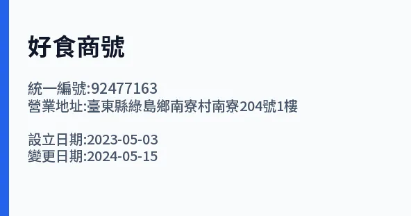 好食商號的照片-統編 92477163(臺東縣) 公司登記資料與營業項目詳細圖表