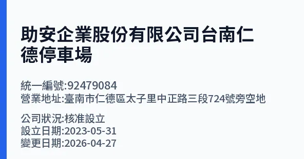 助安企業股份有限公司台南仁德停車場的照片-統編 92479084(臺南市) 公司登記資料與營業項目詳細圖表