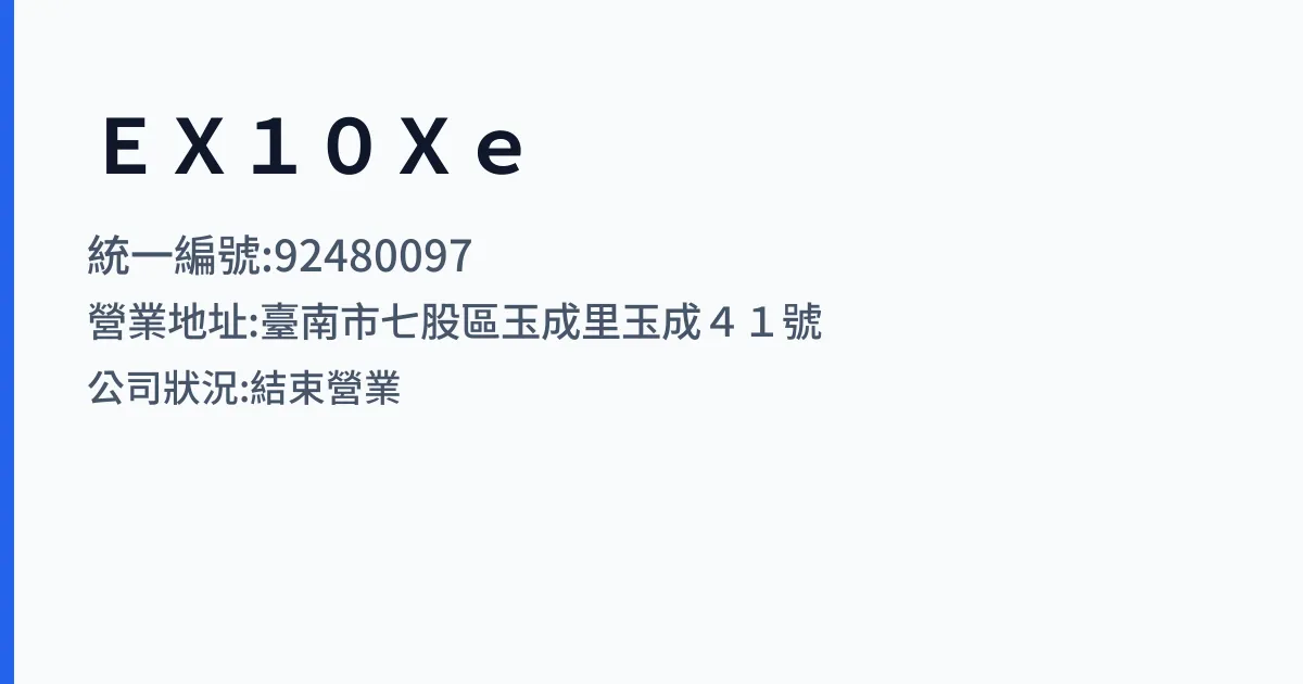 EX10Xe - 統編 92480097(臺南市) 公司登記資料與營業項目詳細圖表