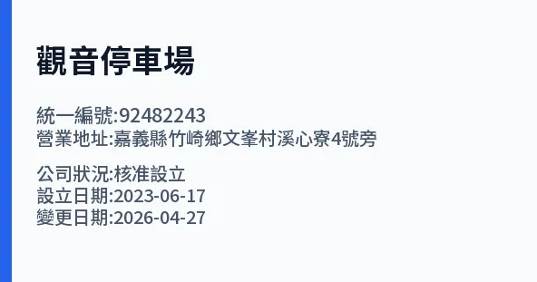 觀音停車場的照片-統編 92482243(嘉義縣) 公司登記資料與營業項目詳細圖表