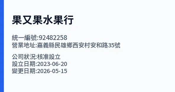 果又果水果行的照片-統編 92482258(嘉義縣) 公司登記資料與營業項目詳細圖表