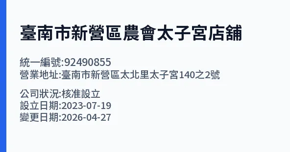 臺南市新營區農會太子宮店舖的照片-統編 92490855(臺南市) 公司登記資料與營業項目詳細圖表
