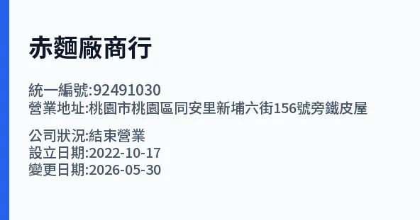 赤麵廠商行的照片-統編 92491030(桃園市) 公司登記資料與營業項目詳細圖表