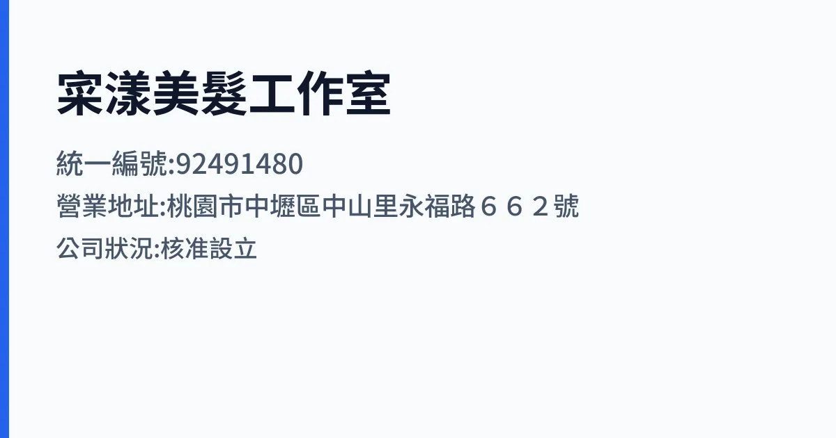 寀漾美髮工作室 - 統編 92491480(桃園市) 公司登記資料與營業項目詳細圖表