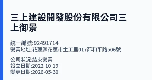 三上建設開發股份有限公司三上御景的照片-統編 92491714(花蓮縣) 公司登記資料與營業項目詳細圖表