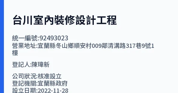 台川室內裝修設計工程的照片-統編 92493023(宜蘭縣) 公司登記資料與營業項目詳細圖表