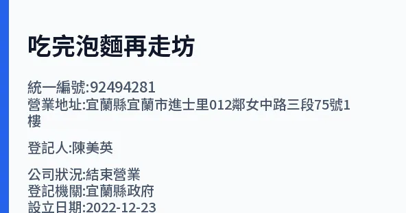 吃完泡麵再走坊的照片-統編 92494281(宜蘭縣) 公司登記資料與營業項目詳細圖表