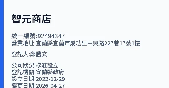 智元商店的照片-統編 92494347(宜蘭縣) 公司登記資料與營業項目詳細圖表
