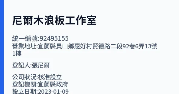 尼爾木浪板工作室的照片-統編 92495155(宜蘭縣) 公司登記資料與營業項目詳細圖表