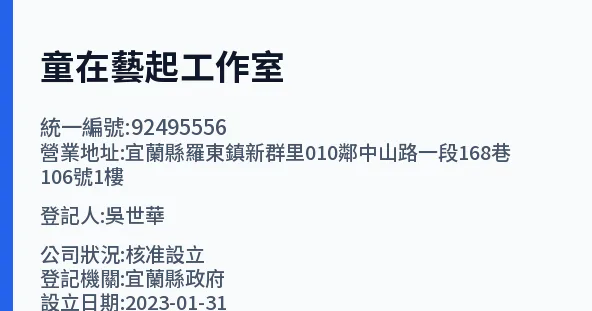 童在藝起工作室的照片-統編 92495556(宜蘭縣) 公司登記資料與營業項目詳細圖表