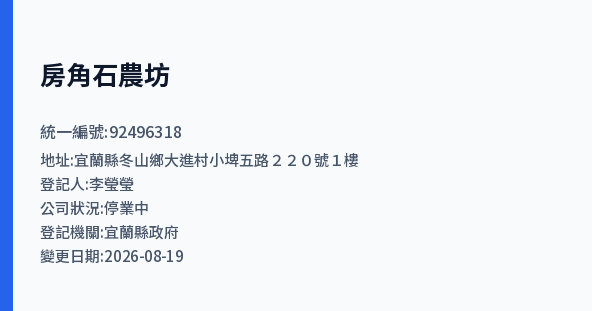 房角石農坊的照片-統編 92496318(宜蘭縣) 公司登記資料與營業項目詳細圖表
