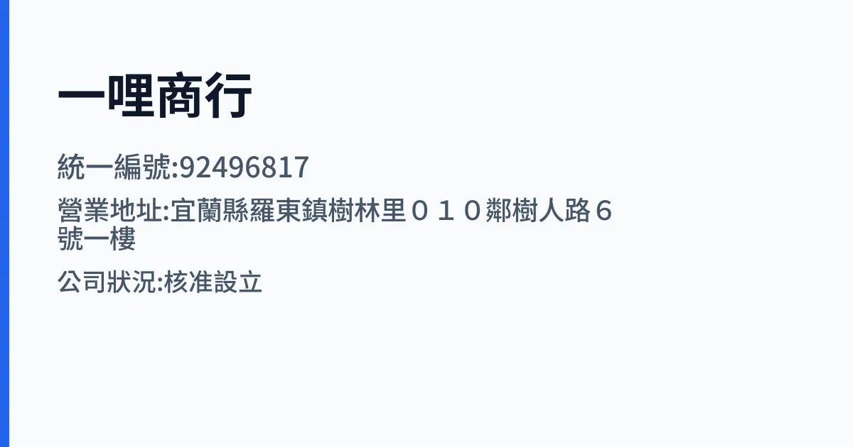 一哩商行 - 統編 92496817(宜蘭縣) 公司登記資料與營業項目詳細圖表
