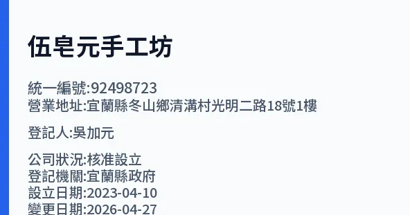 伍皂元手工坊的照片-統編 92498723(宜蘭縣) 公司登記資料與營業項目詳細圖表