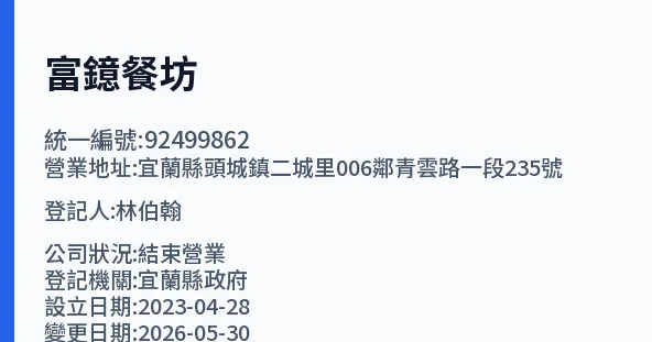 富鐿餐坊的照片-統編 92499862(宜蘭縣) 公司登記資料與營業項目詳細圖表