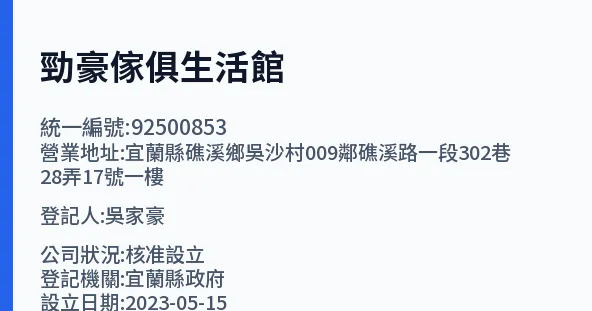 勁豪傢俱生活館的照片-統編 92500853(宜蘭縣) 公司登記資料與營業項目詳細圖表