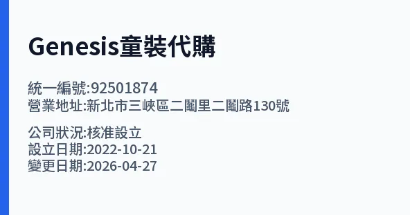 Genesis童裝代購的照片-統編 92501874(新北市) 公司登記資料與營業項目詳細圖表