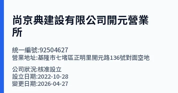 尚京典建設有限公司開元營業所的照片-統編 92504627(基隆市) 公司登記資料與營業項目詳細圖表