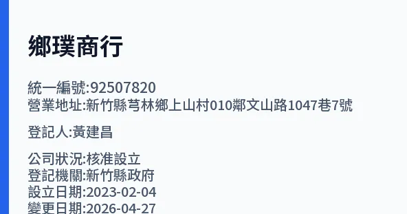 鄉璞商行的照片-統編 92507820(新竹縣) 公司登記資料與營業項目詳細圖表