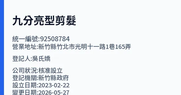 九分亮型剪髮的照片-統編 92508784(新竹縣) 公司登記資料與營業項目詳細圖表