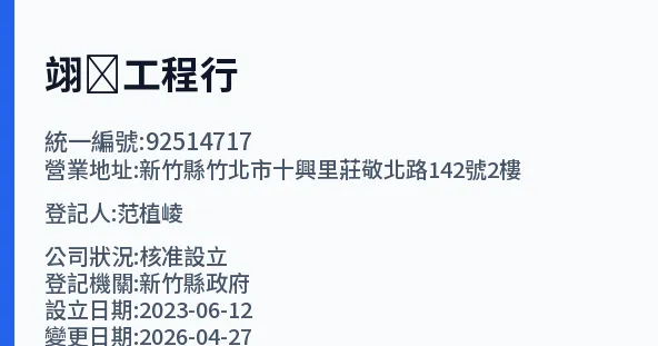翊莀工程行的照片-統編 92514717(新竹縣) 公司登記資料與營業項目詳細圖表