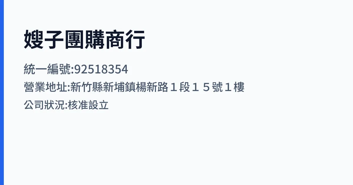 嫂子團購商行 - 統編 92518354(新竹縣) 公司登記資料與營業項目詳細圖表
