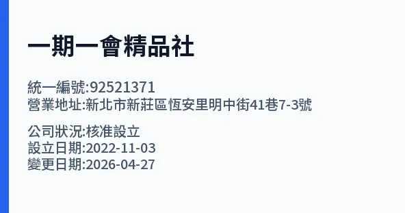 一期一會精品社的照片-統編 92521371(新北市) 公司登記資料與營業項目詳細圖表