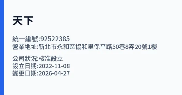 天下的照片-統編 92522385(新北市) 公司登記資料與營業項目詳細圖表