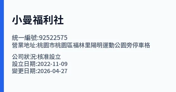 小曼福利社的照片-統編 92522575(桃園市) 公司登記資料與營業項目詳細圖表
