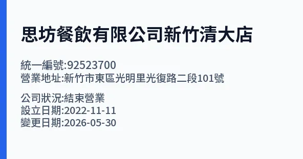 思坊餐飲有限公司新竹清大店的照片-統編 92523700(新竹市) 公司登記資料與營業項目詳細圖表