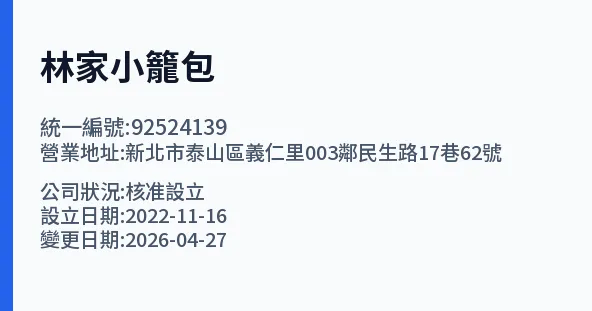 林家小籠包的照片-統編 92524139(新北市) 公司登記資料與營業項目詳細圖表