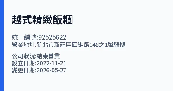 越式精緻飯糰的照片-統編 92525622(新北市) 公司登記資料與營業項目詳細圖表