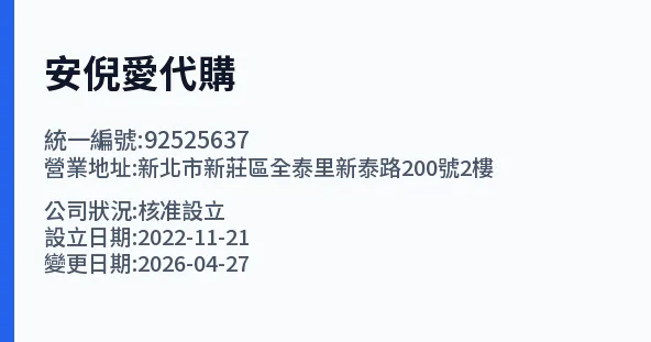 安倪愛代購的照片-統編 92525637(新北市) 公司登記資料與營業項目詳細圖表