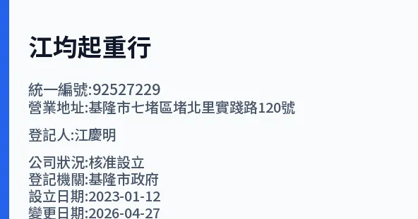 江均起重行的照片-統編 92527229(基隆市) 公司登記資料與營業項目詳細圖表