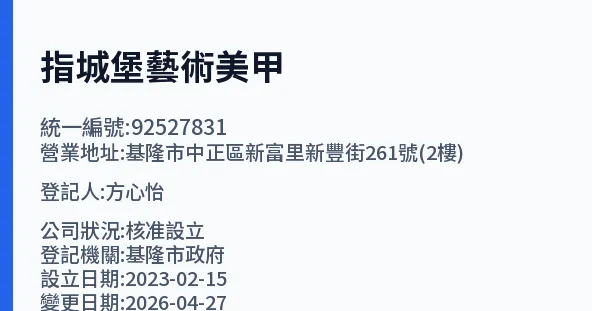指城堡藝術美甲的照片-統編 92527831(基隆市) 公司登記資料與營業項目詳細圖表
