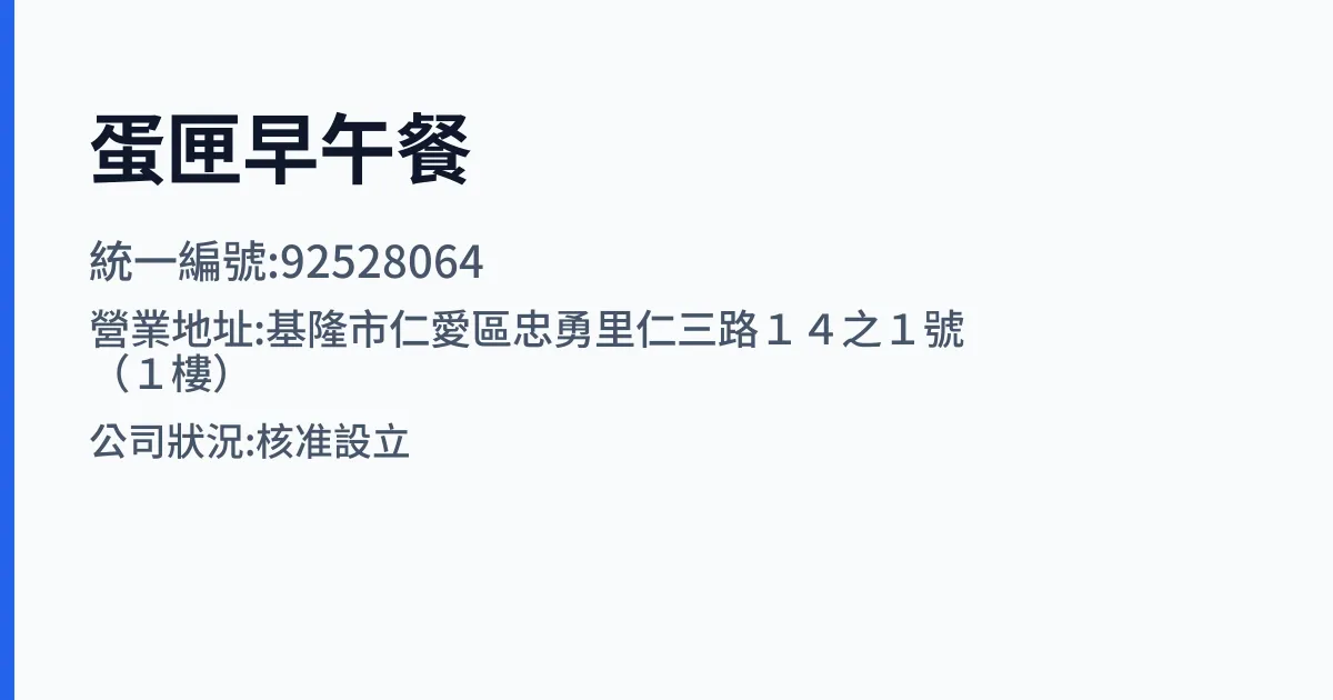 蛋匣早午餐 - 統編 92528064(基隆市) 公司登記資料與營業項目詳細圖表