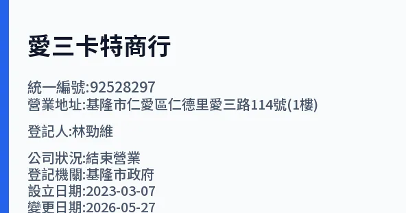 愛三卡特商行的照片-統編 92528297(基隆市) 公司登記資料與營業項目詳細圖表