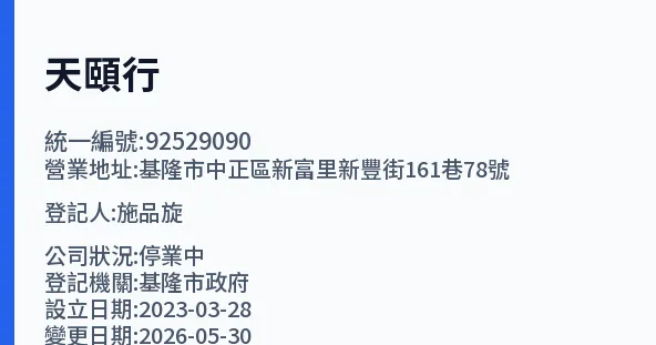 天頤行的照片-統編 92529090(基隆市) 公司登記資料與營業項目詳細圖表