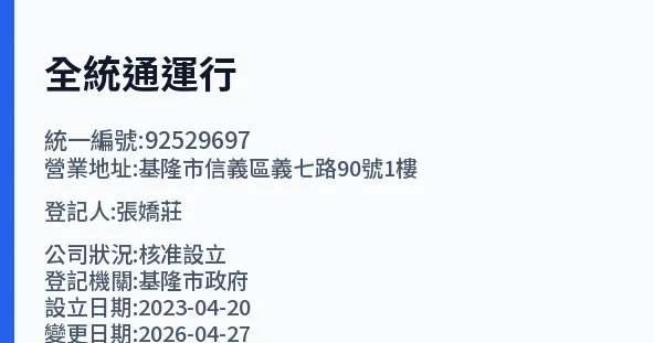 全統通運行的照片-統編 92529697(基隆市) 公司登記資料與營業項目詳細圖表