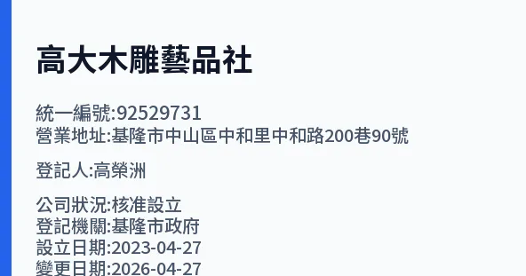 高大木雕藝品社的照片-統編 92529731(基隆市) 公司登記資料與營業項目詳細圖表