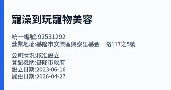 寵澡到玩寵物美容的照片-統編 92531292(基隆市) 公司登記資料與營業項目詳細圖表