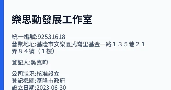 樂思動發展工作室的照片-統編 92531618(基隆市) 公司登記資料與營業項目詳細圖表