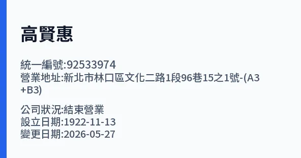 高賢惠的照片-統編 92533974(新北市) 公司登記資料與營業項目詳細圖表