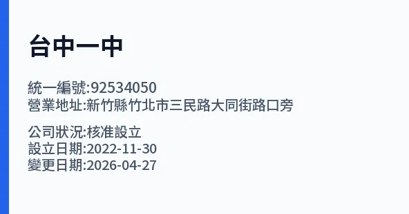 台中一中的照片-統編 92534050(新竹縣) 公司登記資料與營業項目詳細圖表