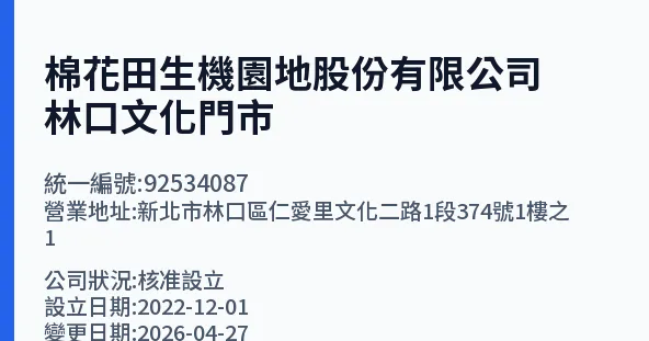 棉花田生機園地股份有限公司林口文化門市的照片-統編 92534087(新北市) 公司登記資料與營業項目詳細圖表