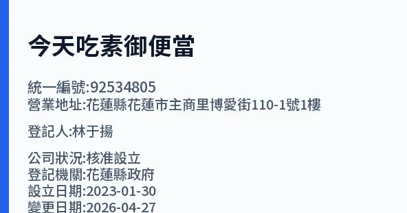 今天吃素御便當的照片-統編 92534805(花蓮縣) 公司登記資料與營業項目詳細圖表